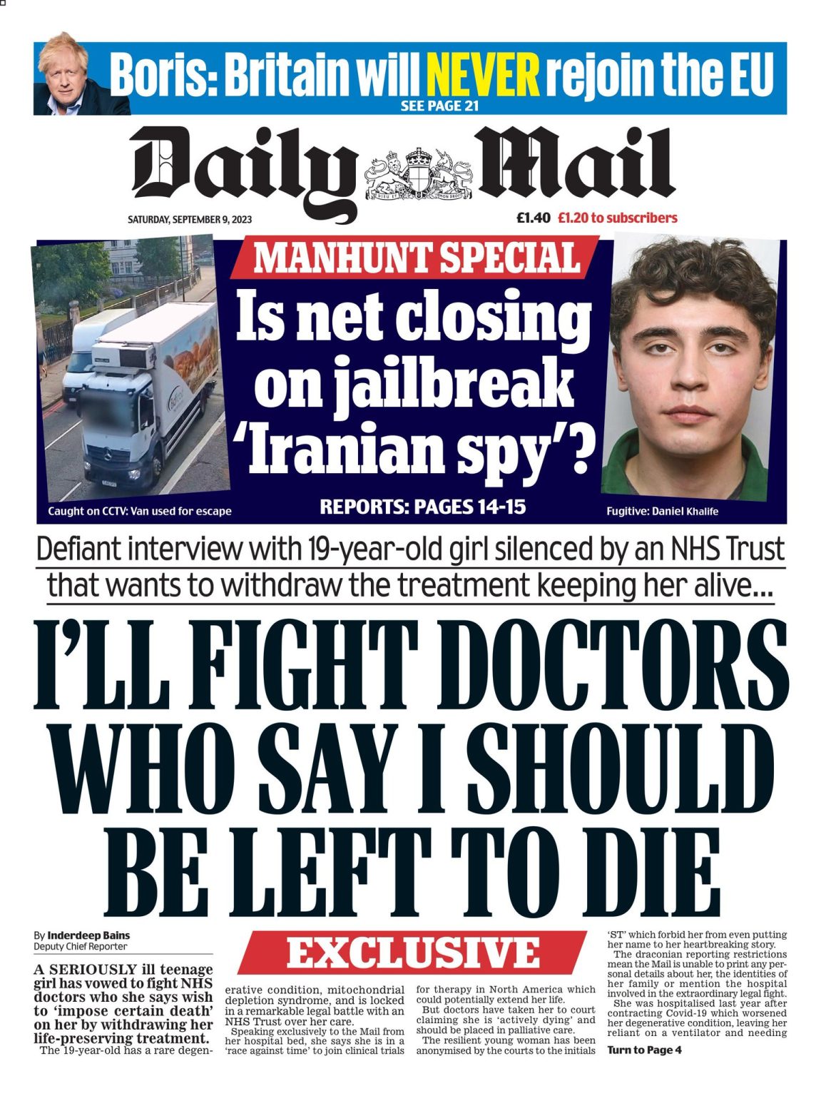 Daily Mail Front Page 9th of September 2023 - Tomorrow's Papers Today!