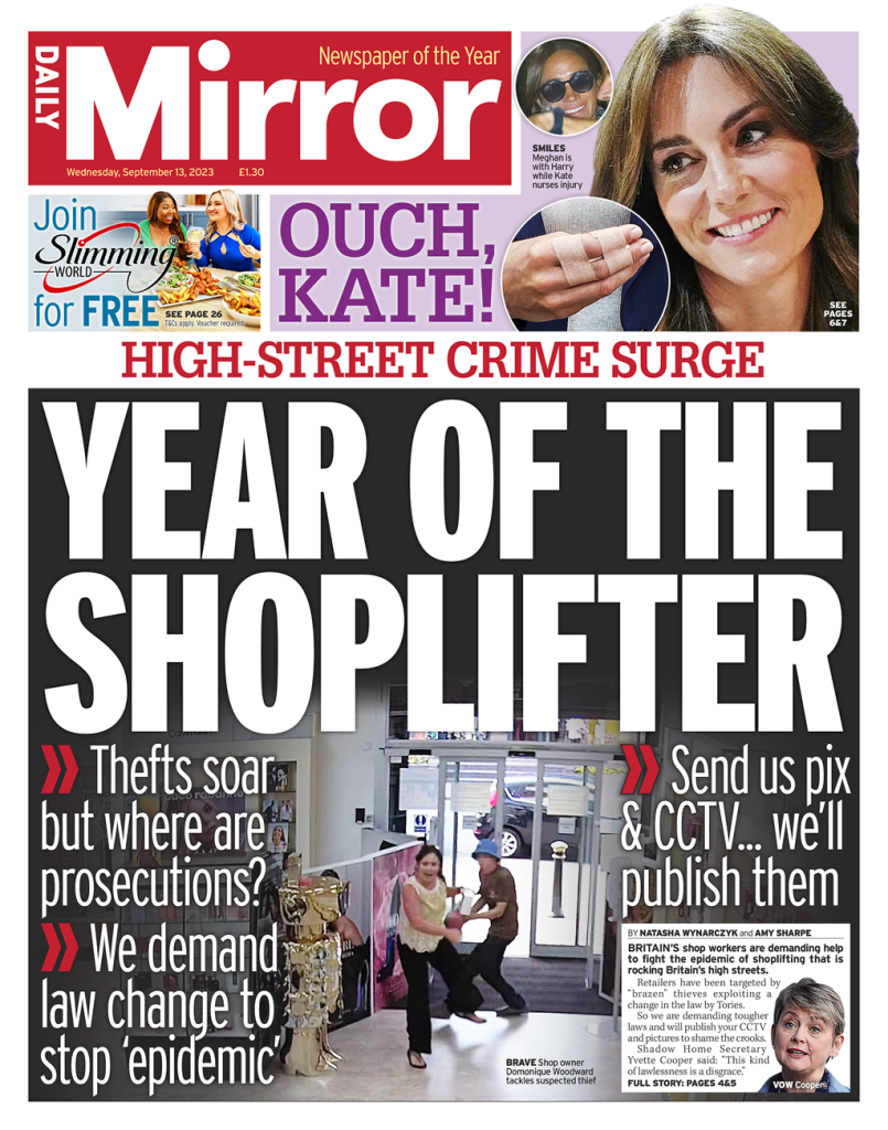 Daily Mirror Front Page 13th of September 2023 - Tomorrow's Papers Today!