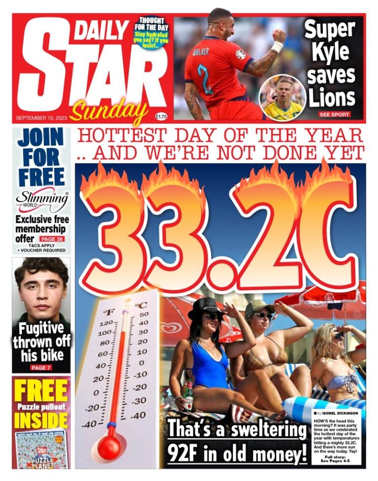Daily Star Sunday Front Page 10th of September 2023 - Tomorrow's Papers Today!