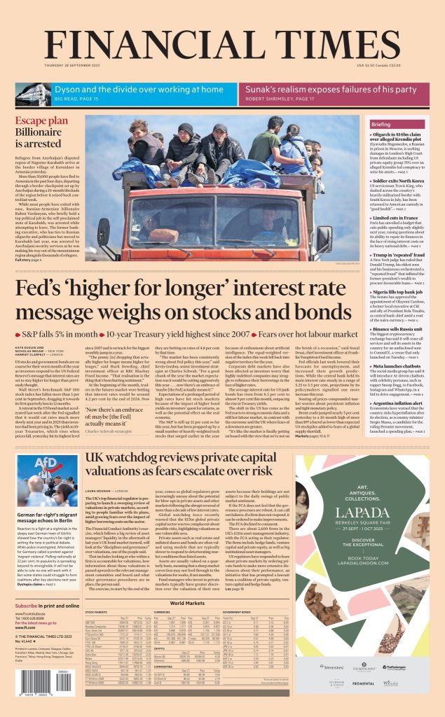 Financial Times Front Page 28th of September 2023 - Tomorrow's Papers ...