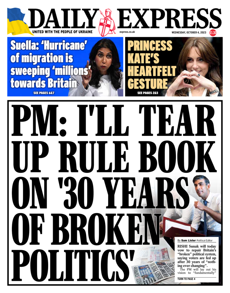 Daily Express Front Page 4th of October 2023 - Tomorrow's Papers Today!