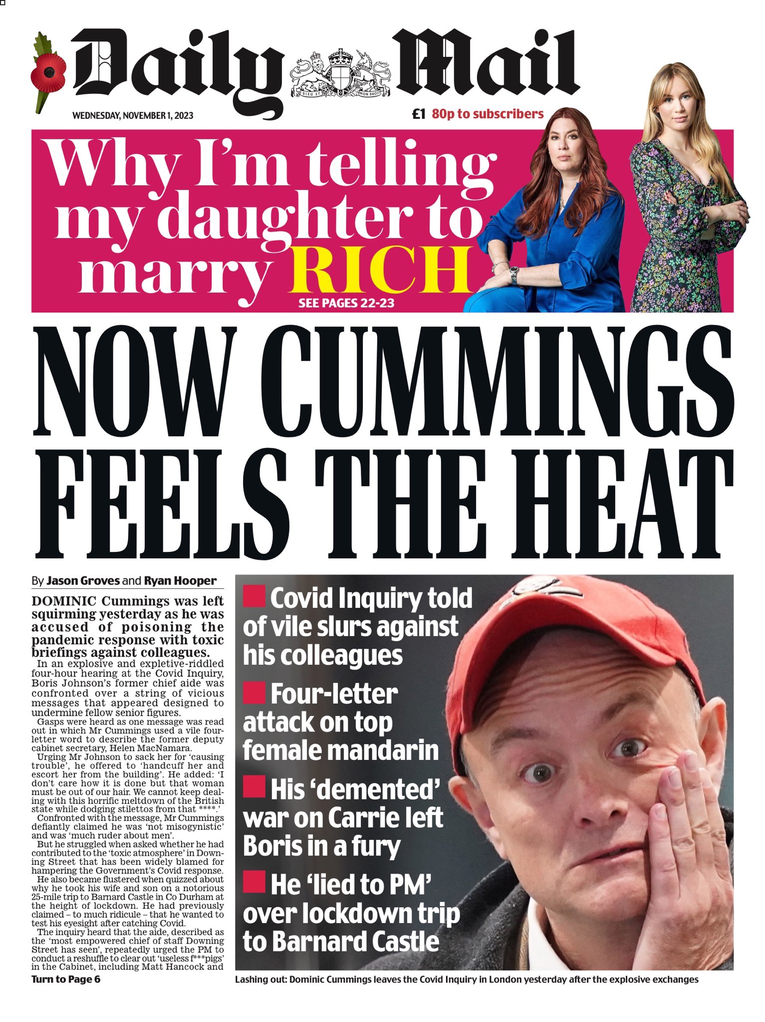 Daily Mail Front Page 1st of November 2023 - Tomorrow's Papers Today!