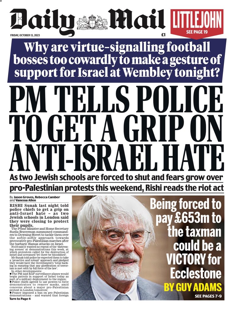 Daily Mail Front Page 13th of October 2023 - Tomorrow's Papers Today!
