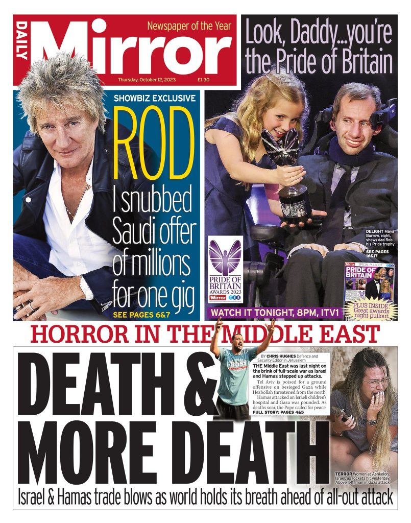 Daily Mirror Front Page 12th of October 2023 - Tomorrow's Papers Today!