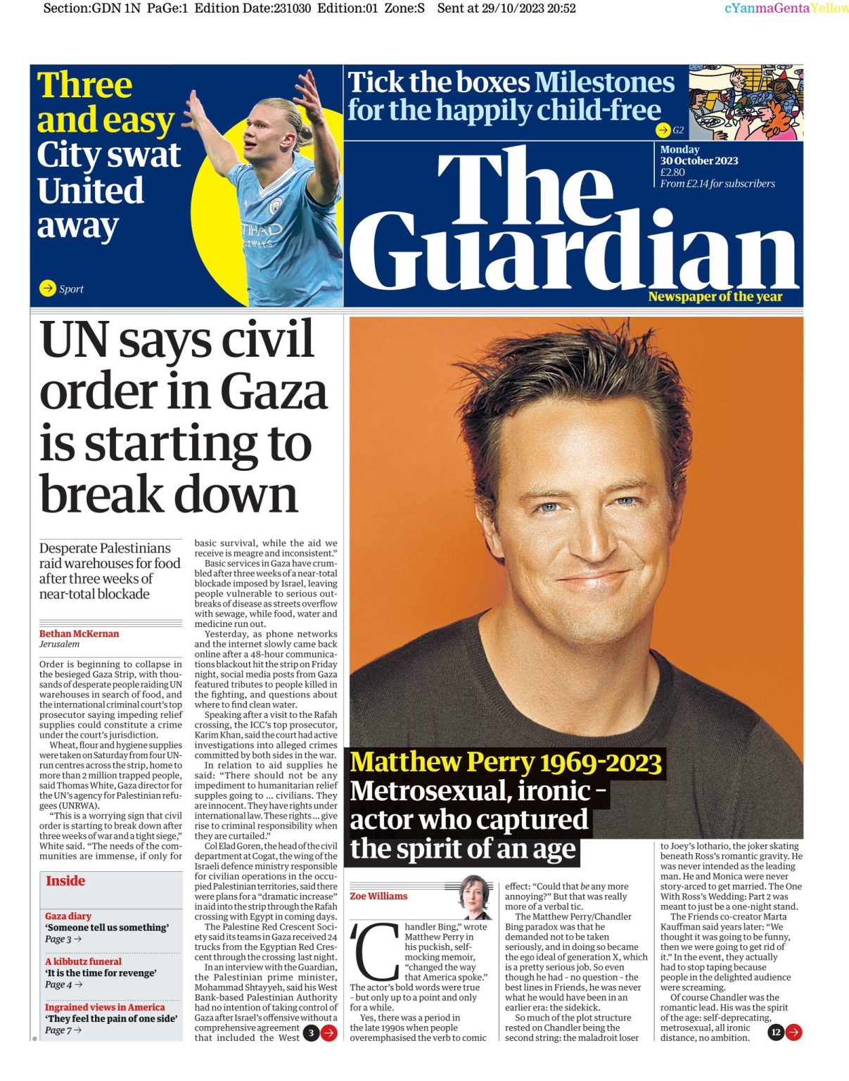 Guardian Front Page 30th of October 2023 - Tomorrow's Papers Today!