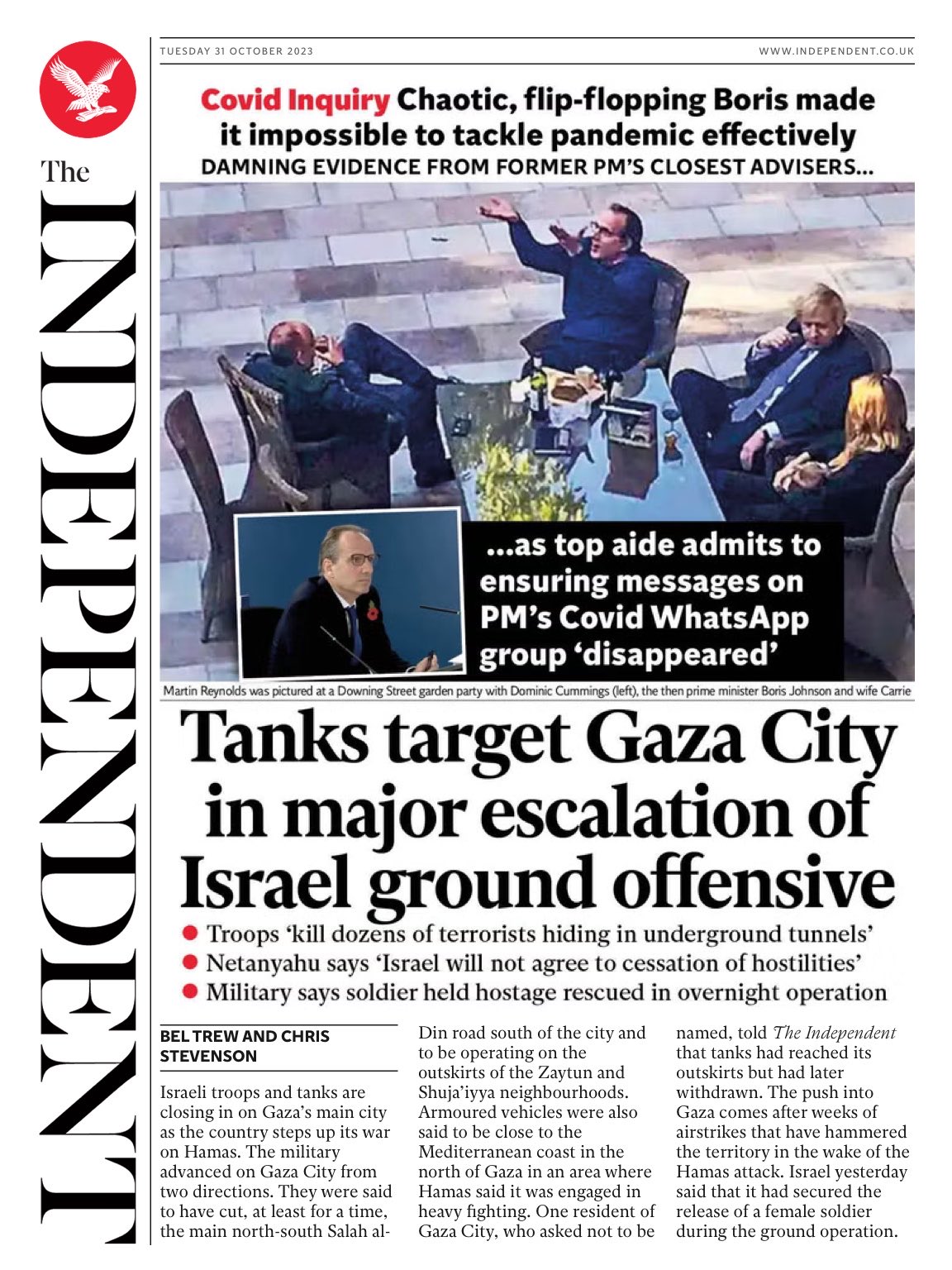 Independent Front Page 31st of October 2023 - Tomorrow's Papers Today!