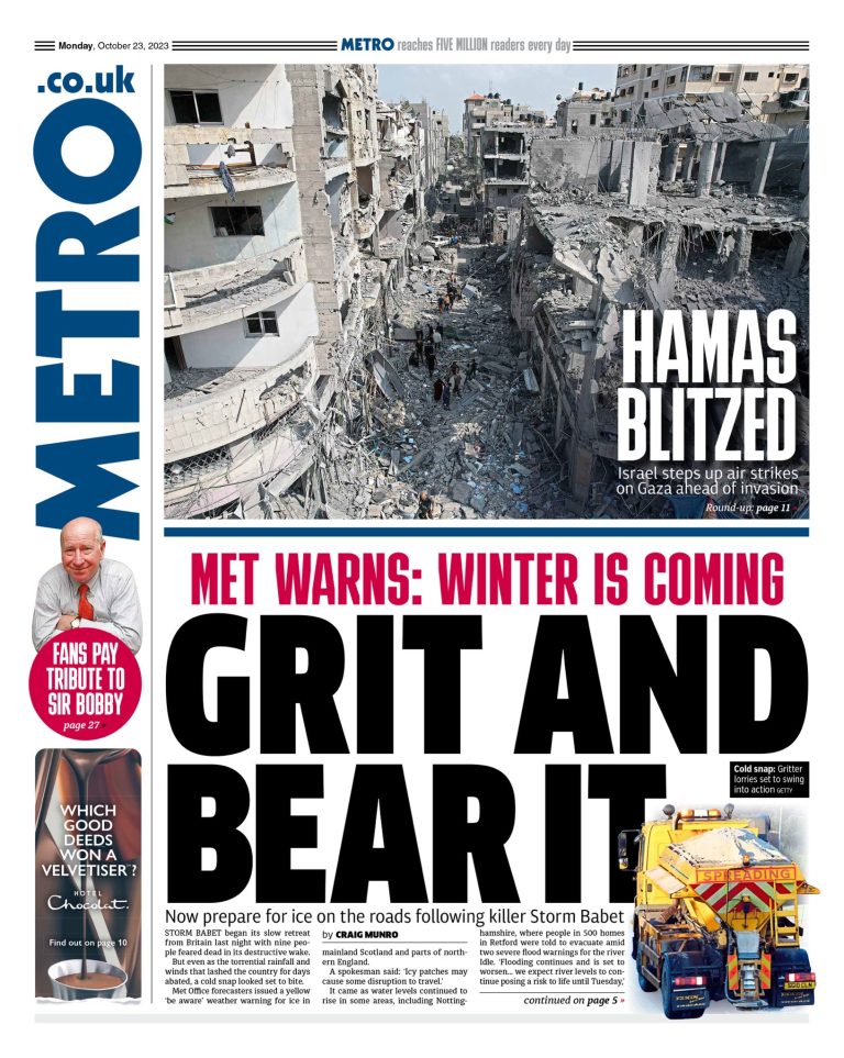 Metro Front Page 23rd of October 2023 - Tomorrow's Papers Today!