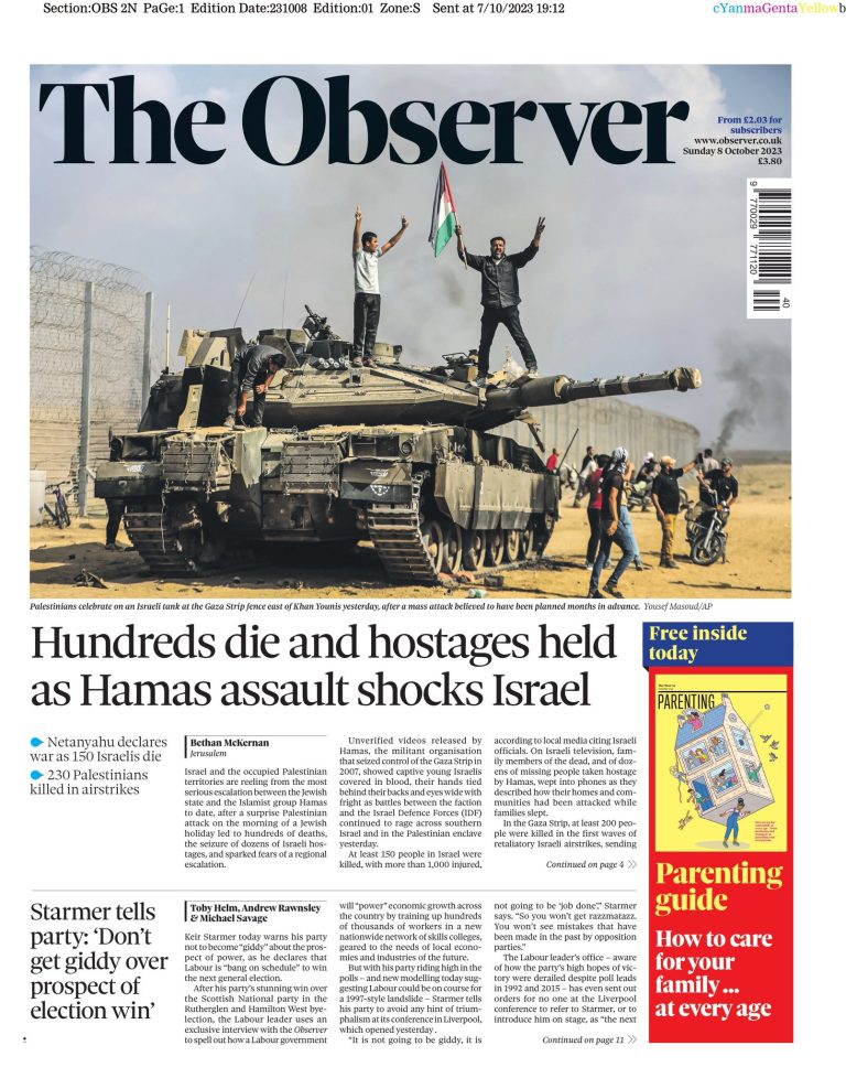 Observer Front Page 8th of October 2023 - Tomorrow's Papers Today!