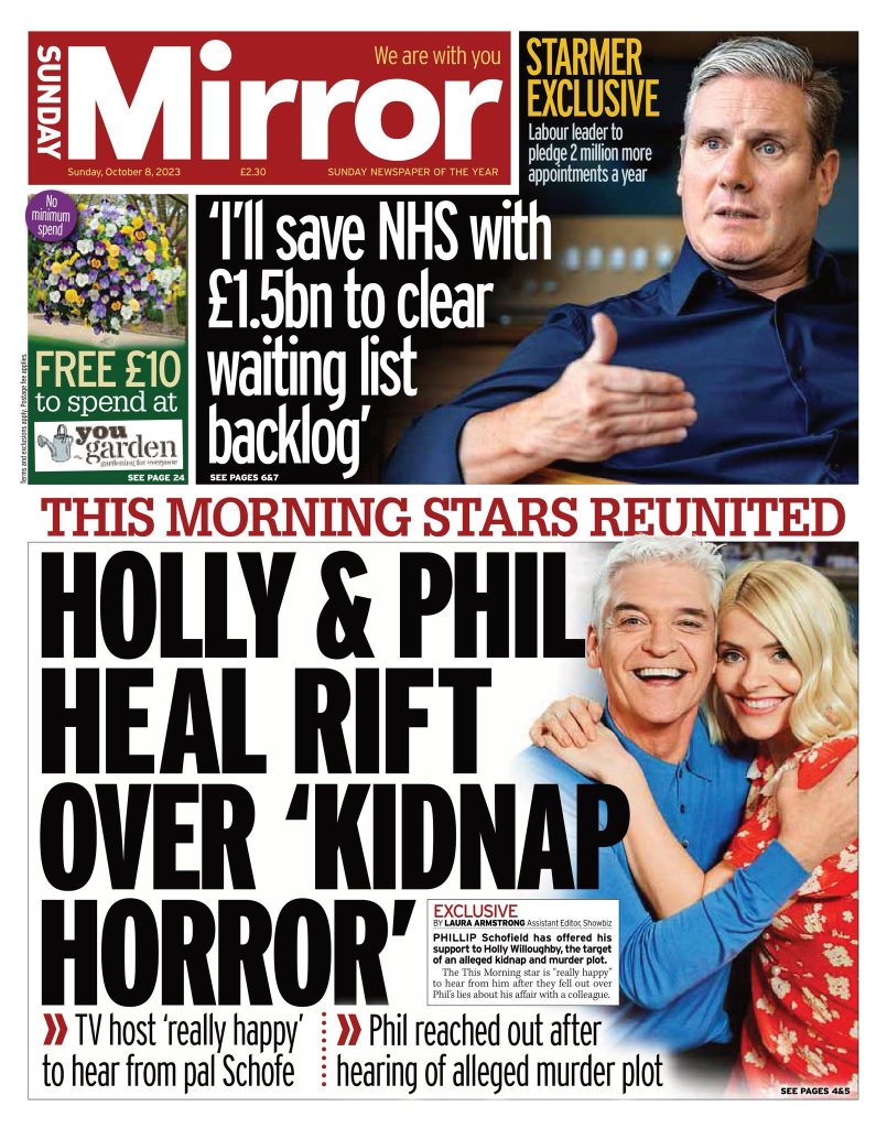Sunday Mirror Front Page 8th of October 2023 - Tomorrow's Papers Today!