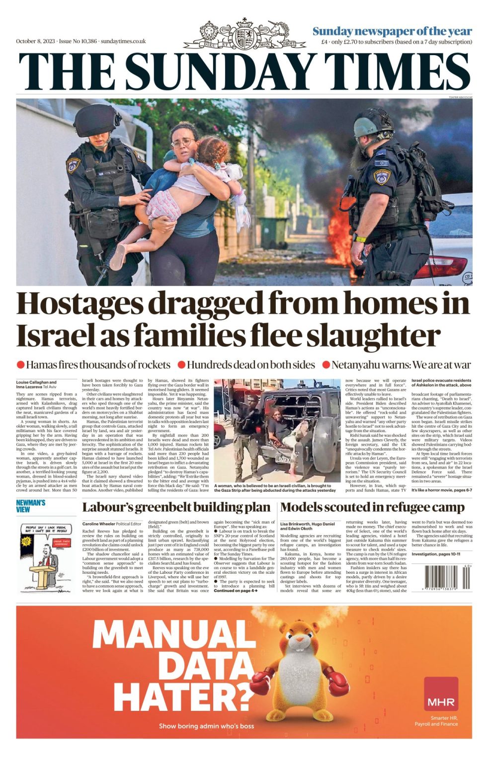 Sunday Times Front Page 8th of October 2023 - Tomorrow's Papers Today!