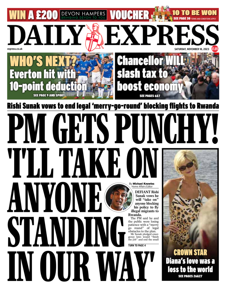 Daily Express Front Page 18th of November 2023 - Tomorrow's Papers Today!