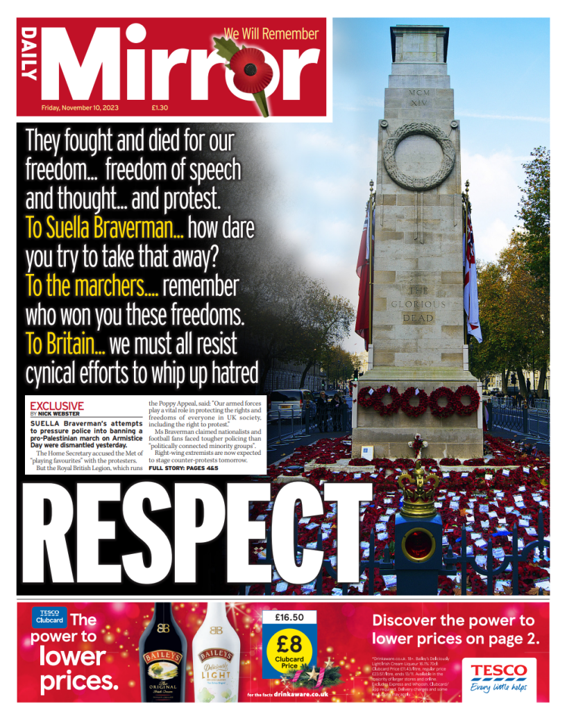 Daily Mirror Front Page 10th of November 2023 - Tomorrow's Papers Today!