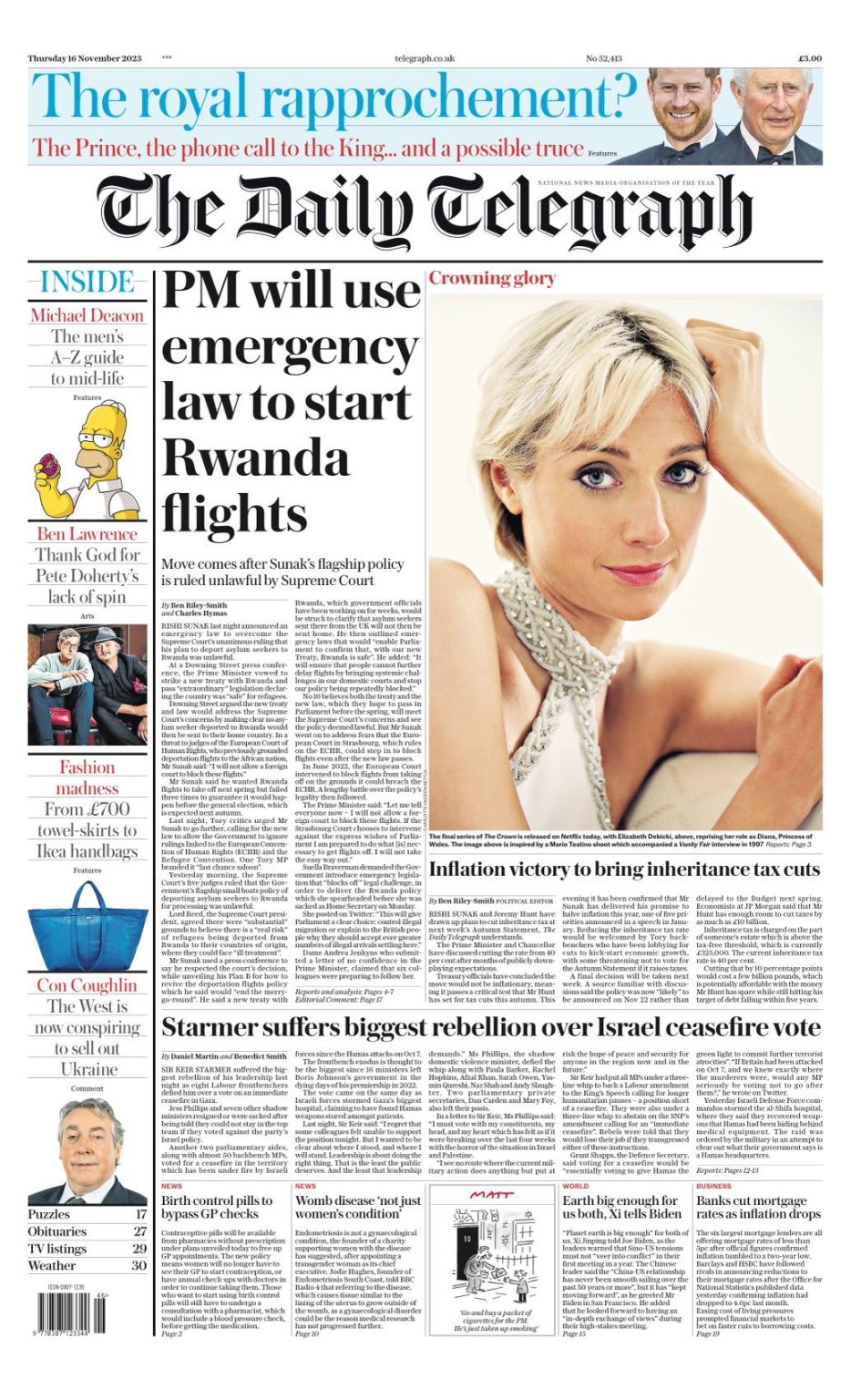 Daily Telegraph Front Page 16th of November 2023 - Tomorrow's Papers Today!