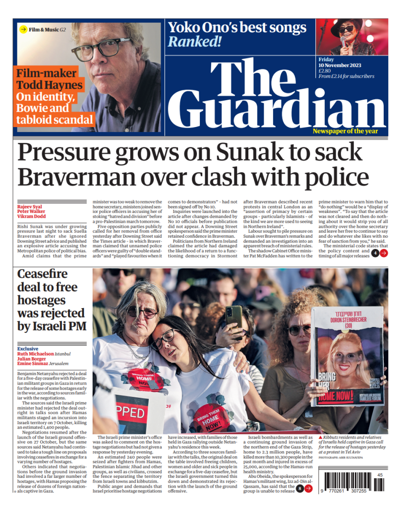 Guardian Front Page 10th of November 2023 - Tomorrow's Papers Today!