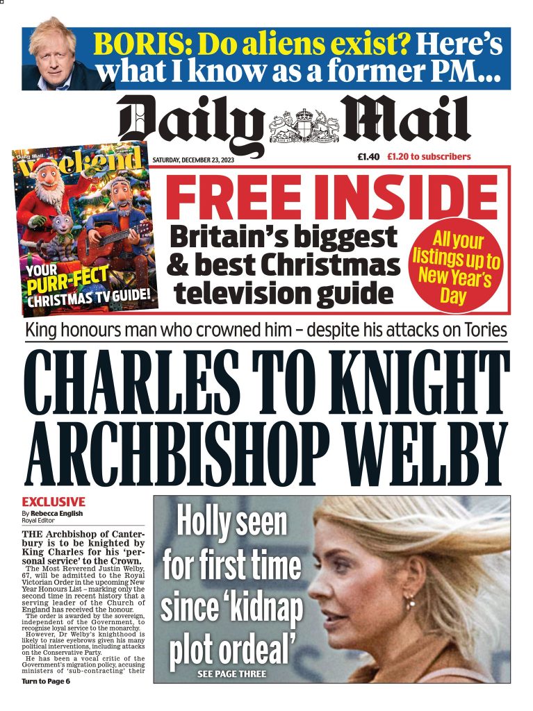 Daily Mail Front Page 23rd of December 2023 - Tomorrow's Papers Today!