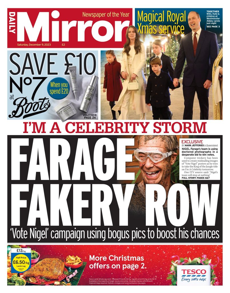 Daily Mirror Front Page 9th of December 2023 - Tomorrow's Papers Today!