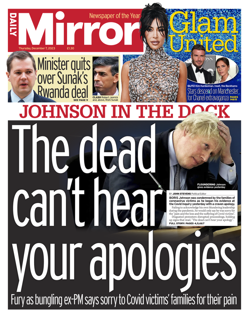 Daily Mirror Front Page 7th of December 2023 - Tomorrow's Papers Today!