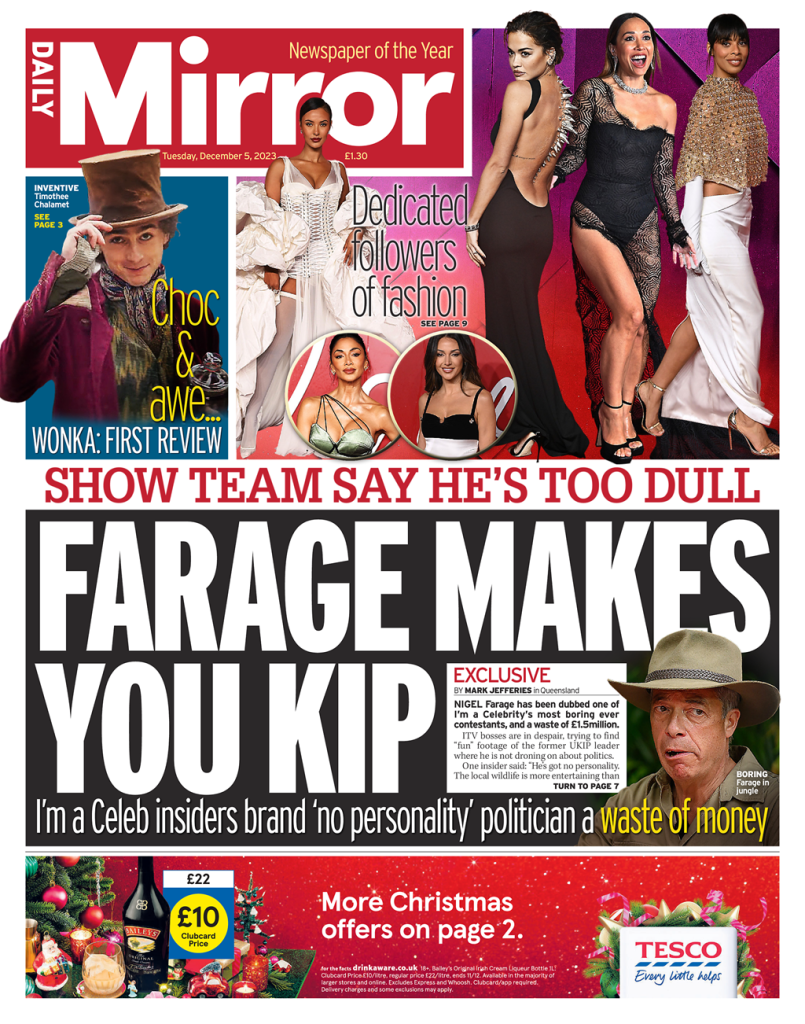 Daily Mirror Front Page 5th of December 2023 - Tomorrow's Papers Today!