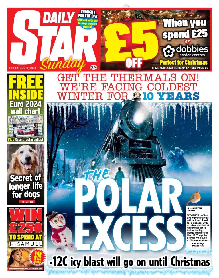 Daily Star Sunday Front Page 3rd of December 2023 - Tomorrow's Papers Today!