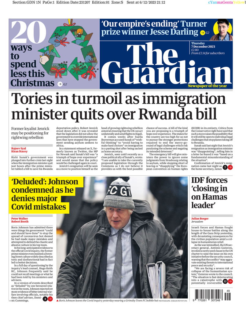 Guardian Front Page 7th of December 2023 - Tomorrow's Papers Today!