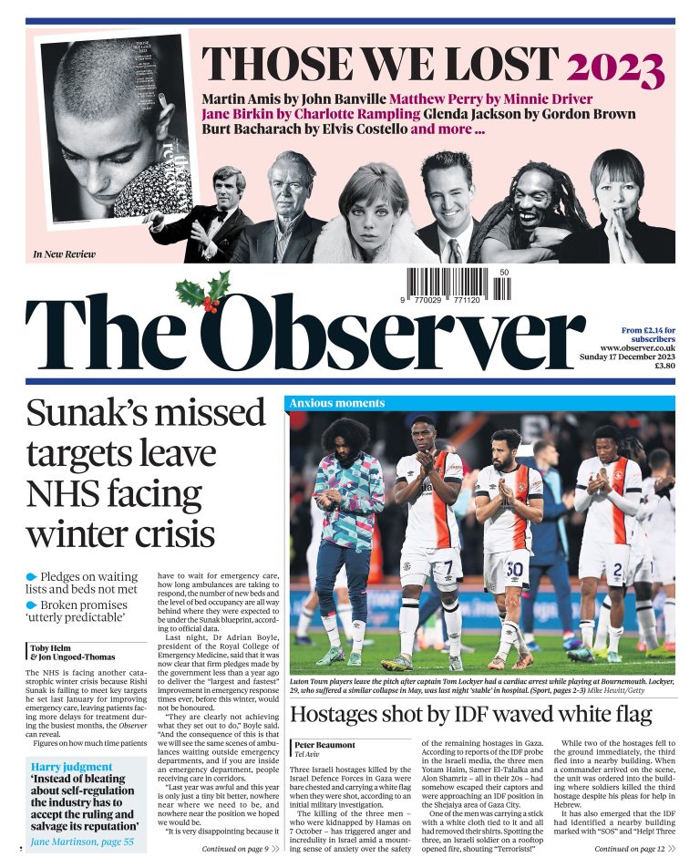 Observer Front Page 17th of December 2023 - Tomorrow's Papers Today!