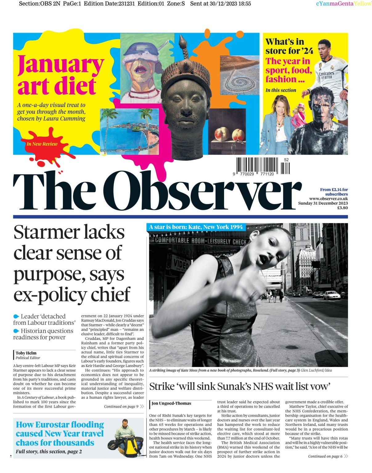 Observer Front Page 31st of December 2023 - Tomorrow's Papers Today!