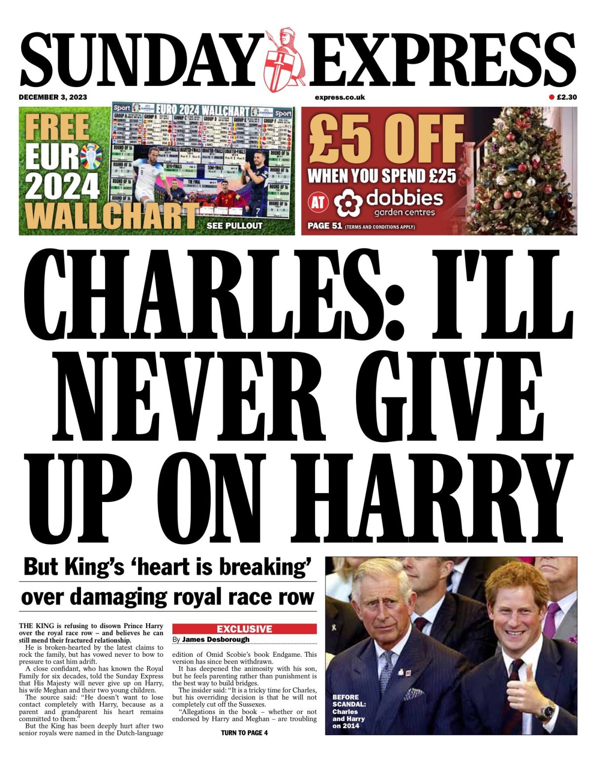 Sunday Express Front Page 3rd of December 2023 - Tomorrow's Papers Today!
