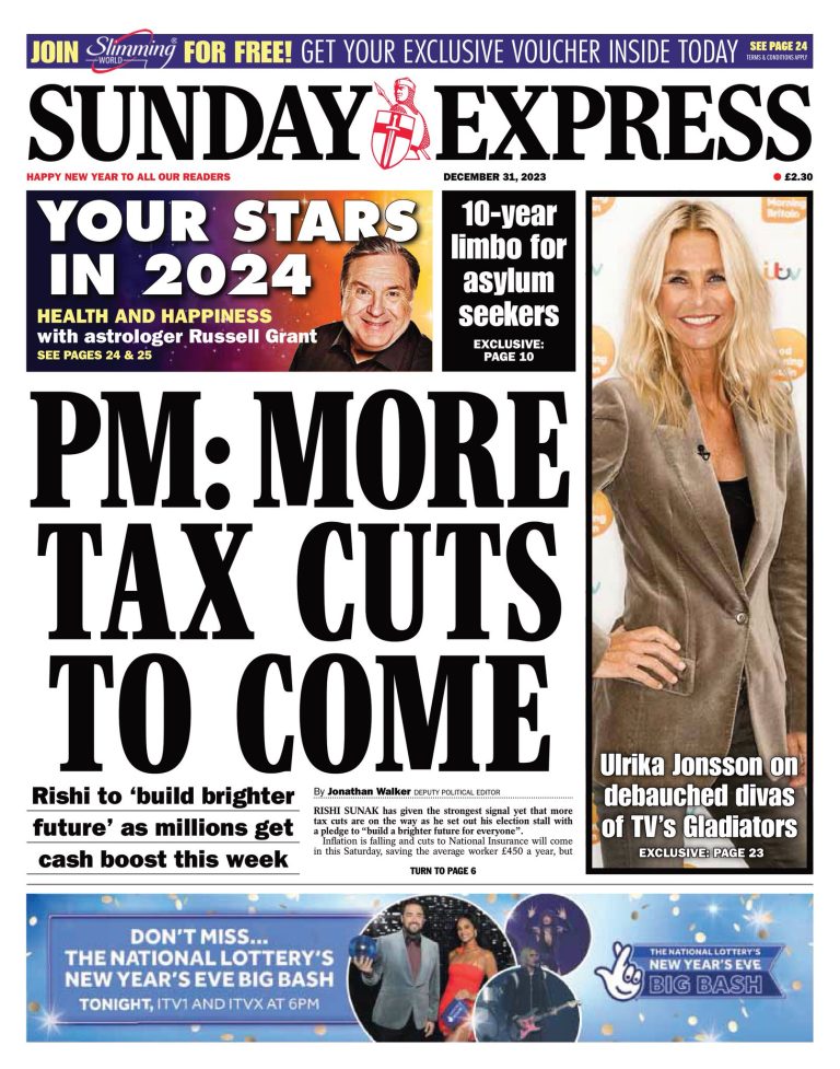 Sunday Express Front Page 31st of December 2023 - Tomorrow's Papers Today!