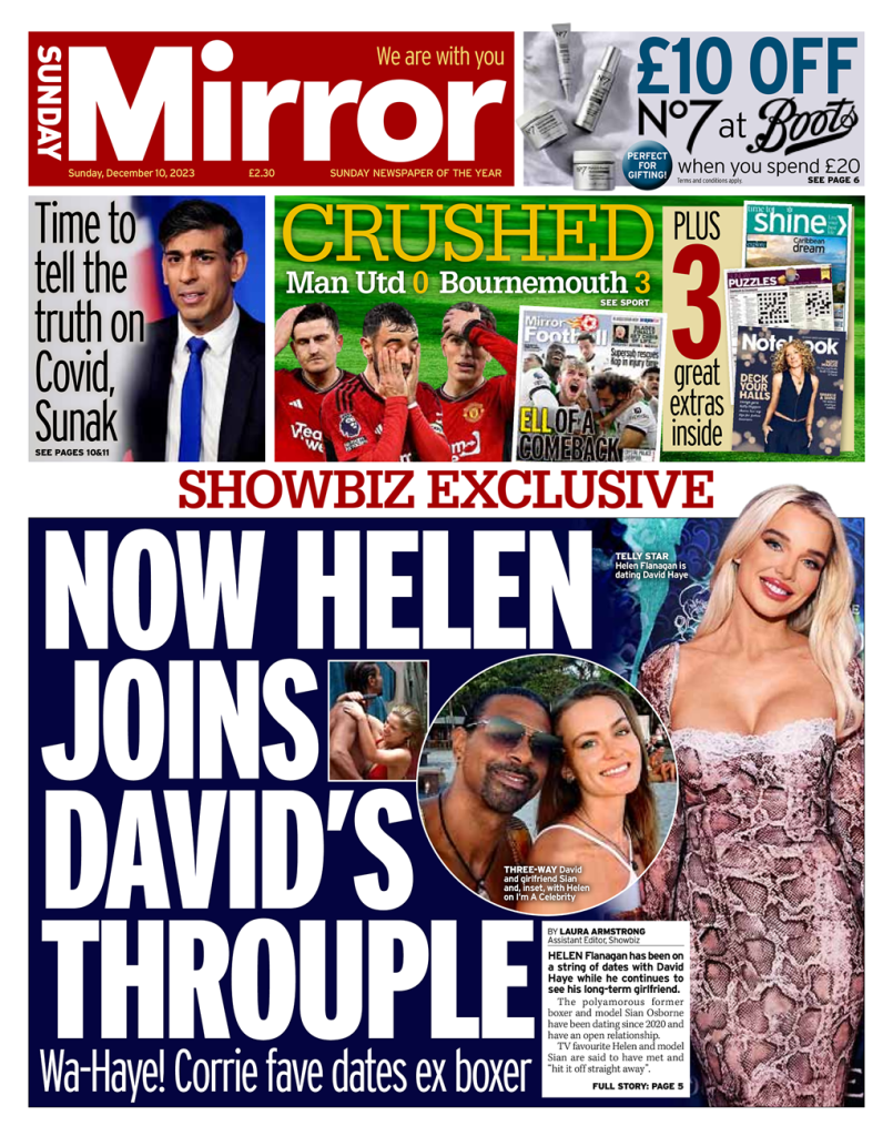 Sunday Mirror Front Page 10th of December 2023 - Tomorrow's Papers Today!