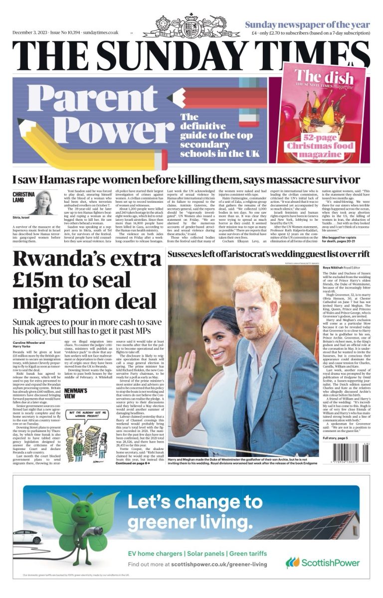 Sunday Times Front Page 3rd of December 2023 - Tomorrow's Papers Today!