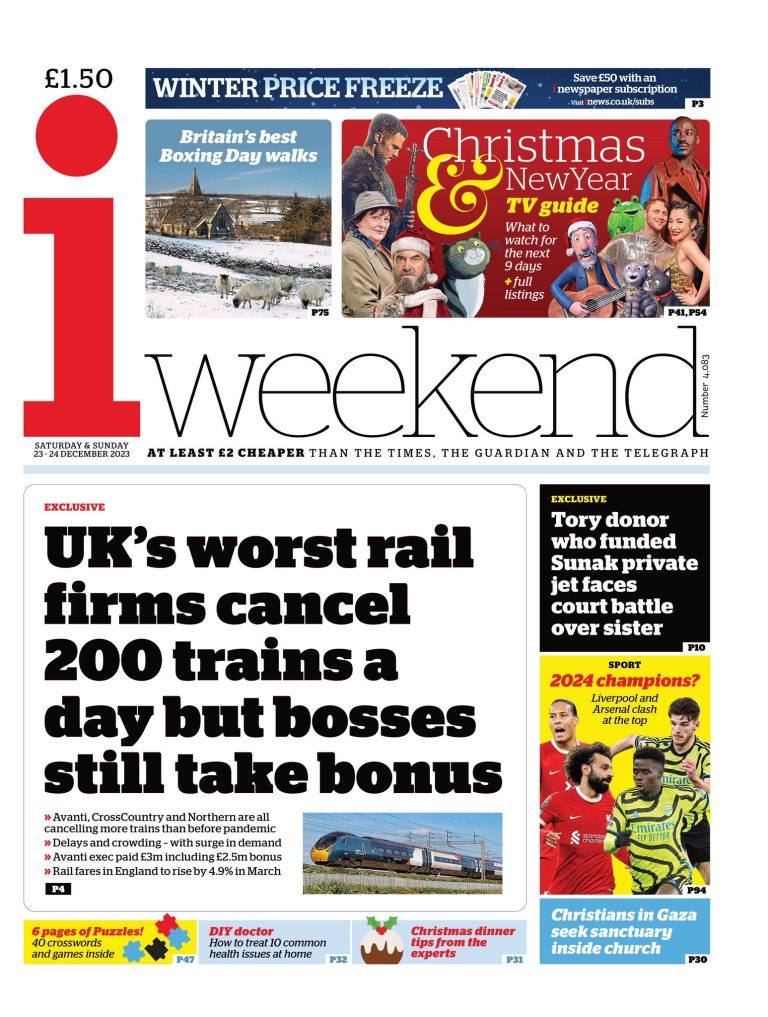 i Weekend Front Page 23rd of December 2023 - Tomorrow's Papers Today!