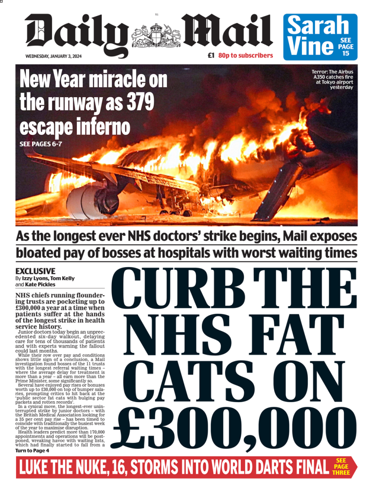 Daily Mail Front Page 3rd of January 2024 - Tomorrow's Papers Today!