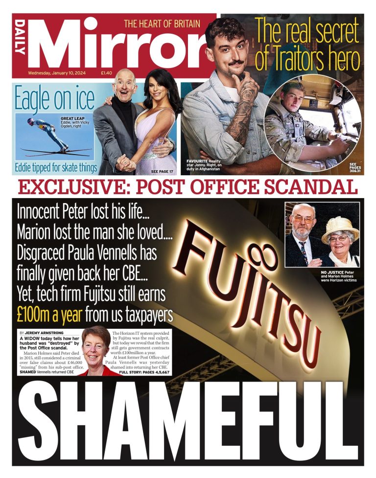 Daily Mirror Front Page 10th of January 2024 - Tomorrow's Papers Today!