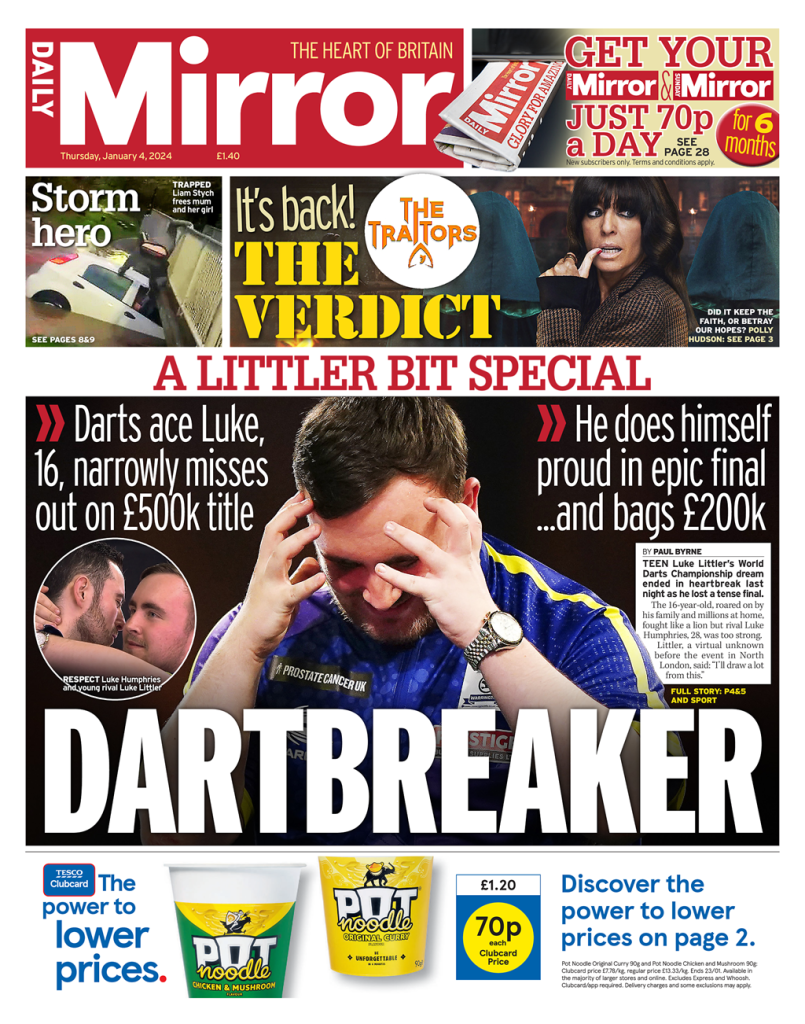 Daily Mirror Front Page 4th of January 2024 - Tomorrow's Papers Today!