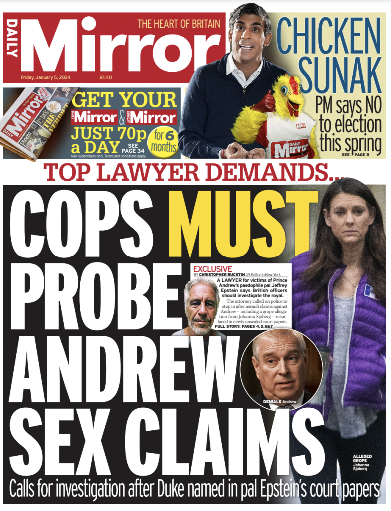 Daily Mirror Front Page 5th of January 2024 - Tomorrow's Papers Today!