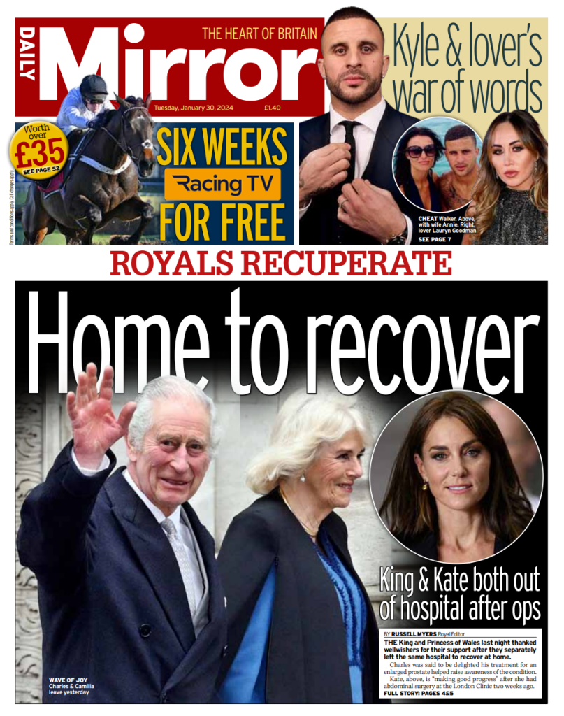 Daily Mirror Front Page 30th of January 2024 - Tomorrow's Papers Today!