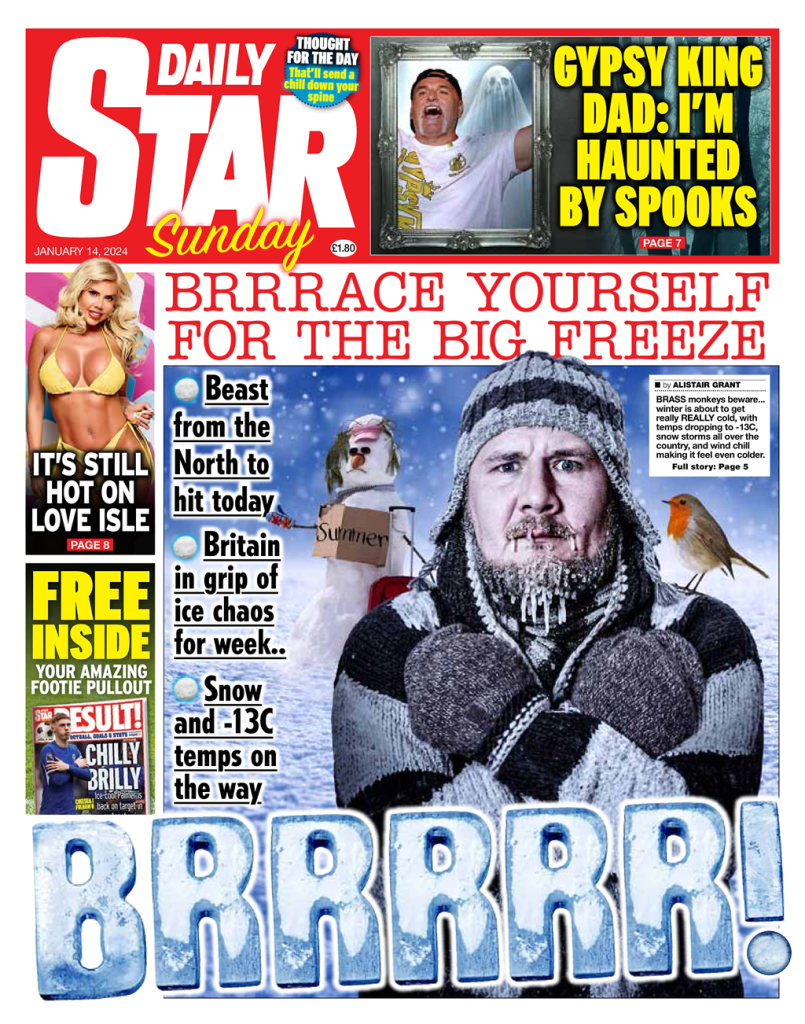 Daily Star Sunday Front Page 14th of January 2024 - Tomorrow's Papers ...