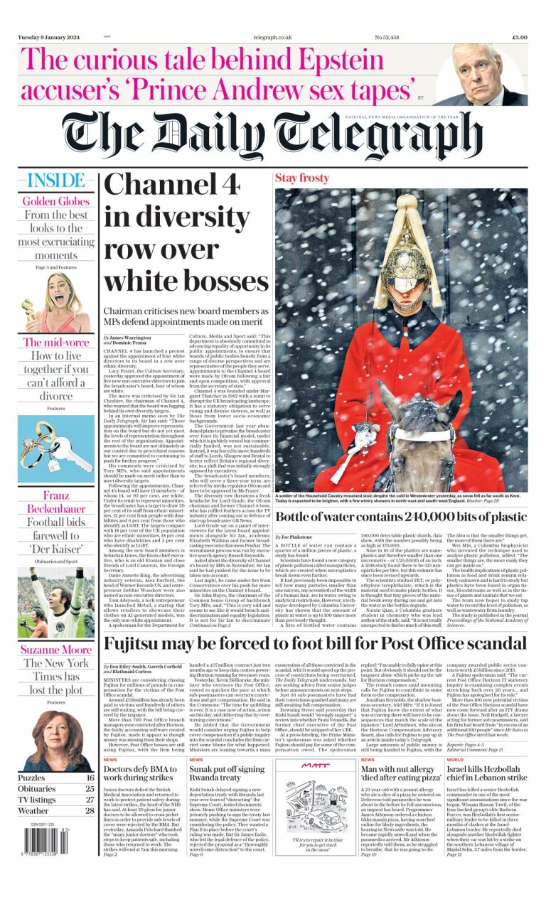 Daily Telegraph Front Page 9th of January 2024 - Tomorrow's Papers Today!