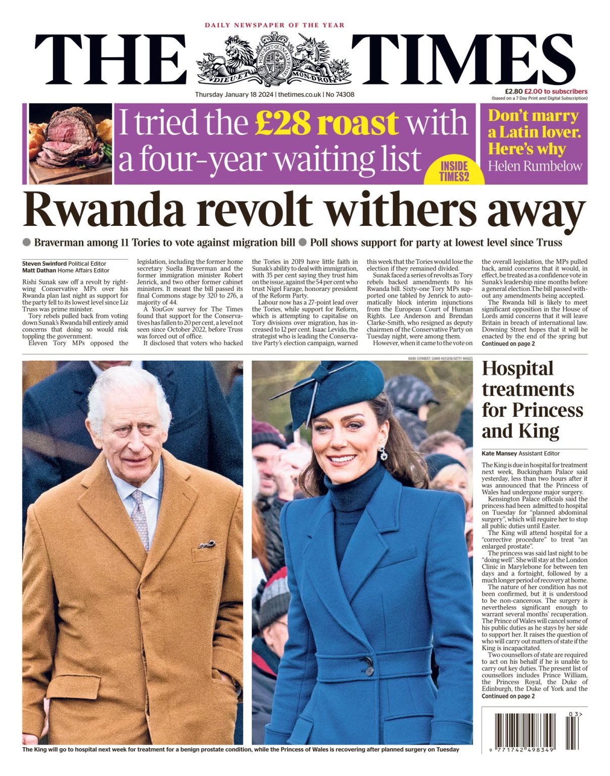 Times Front Page 18th of January 2024 - Tomorrow's Papers Today!