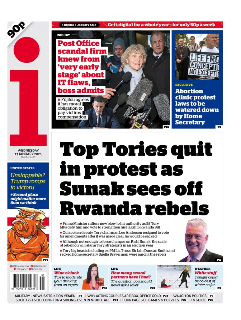 i Front Page 17th of January 2024 - Tomorrow's Papers Today!