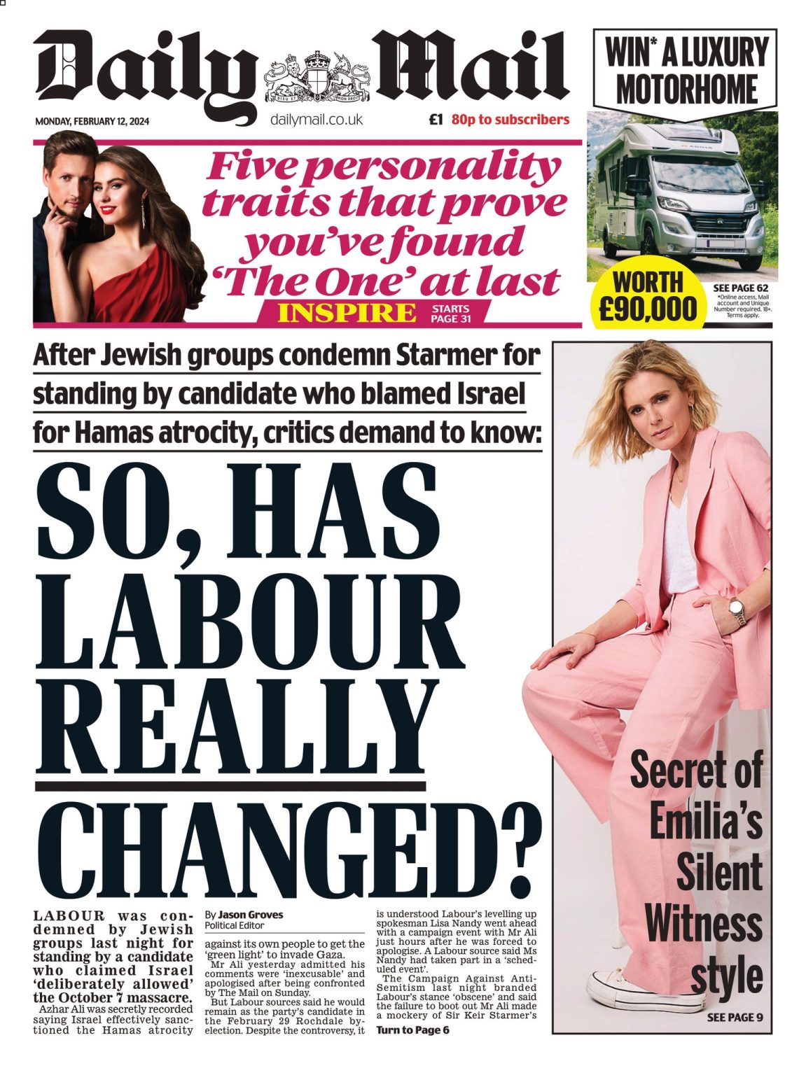 Daily Mail Front Page 12th of February 2024 - Tomorrow's Papers Today!