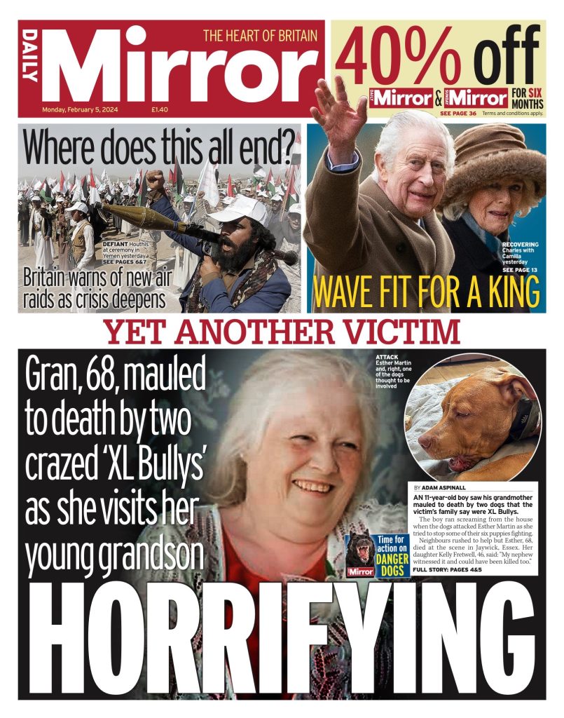 Daily Mirror Front Page 5th of February 2024 - Tomorrow's Papers Today!