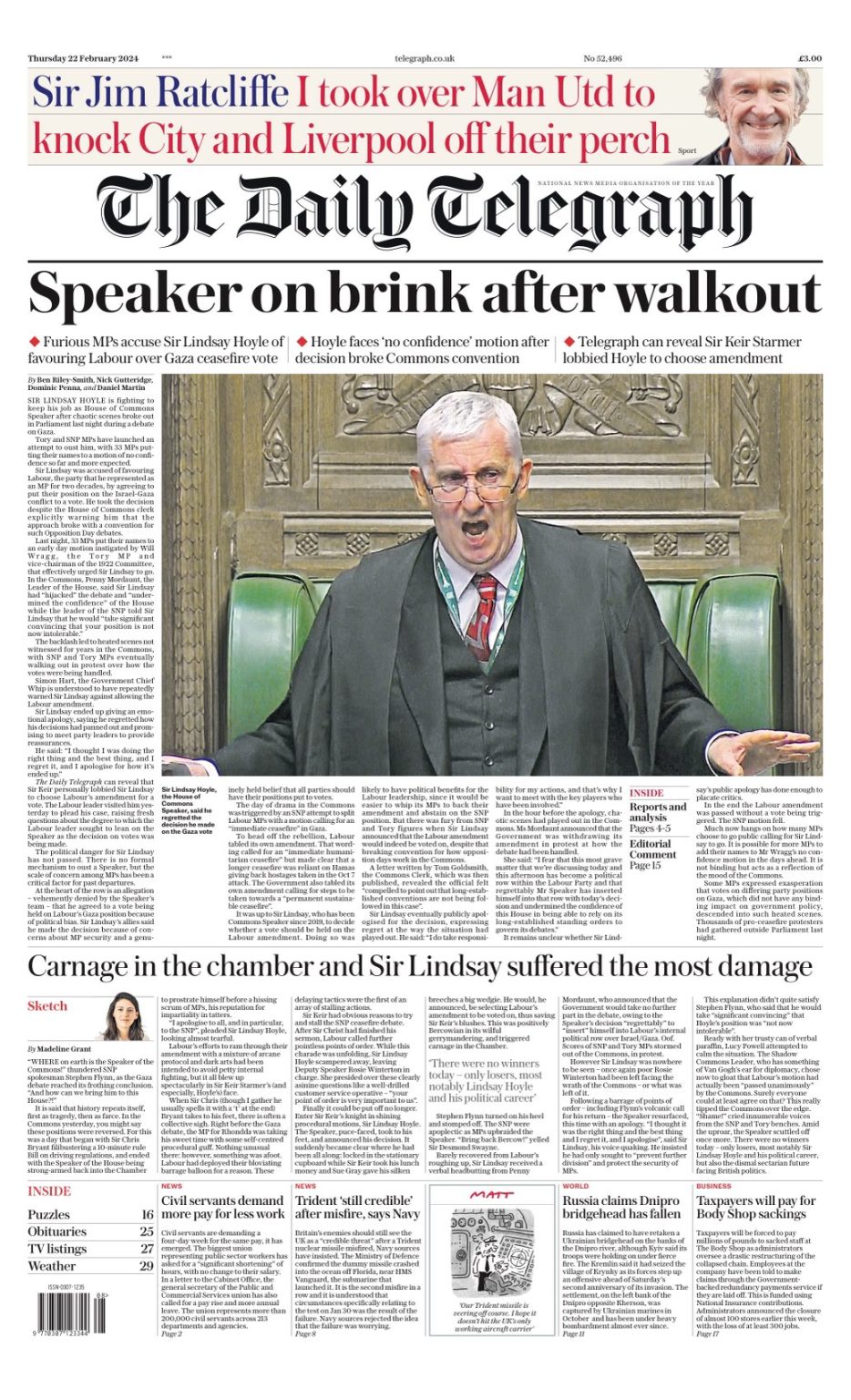 Daily Telegraph Front Page 22nd of February 2024 - Tomorrow's Papers Today!
