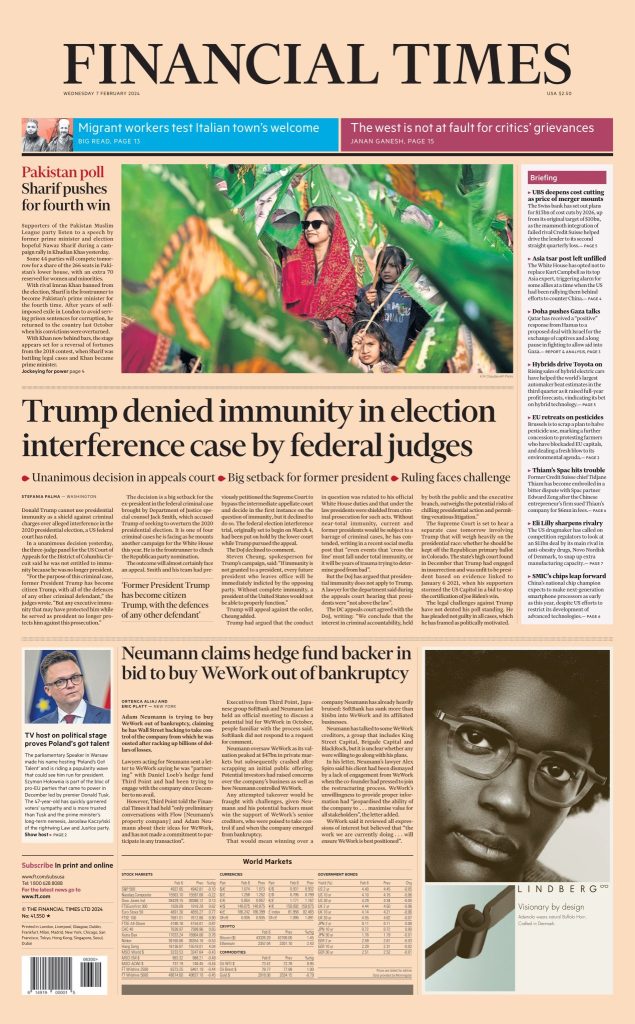 Financial Times Front Page 7th of February 2024 - Tomorrow's Papers Today!