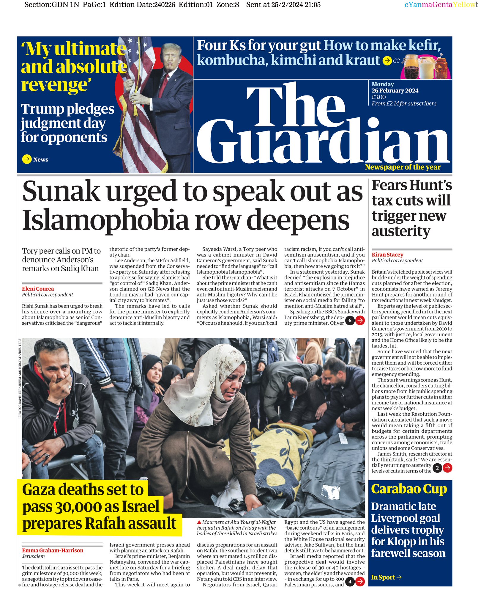 Guardian Front Page 26th of February 2024 - Tomorrow's Papers Today!