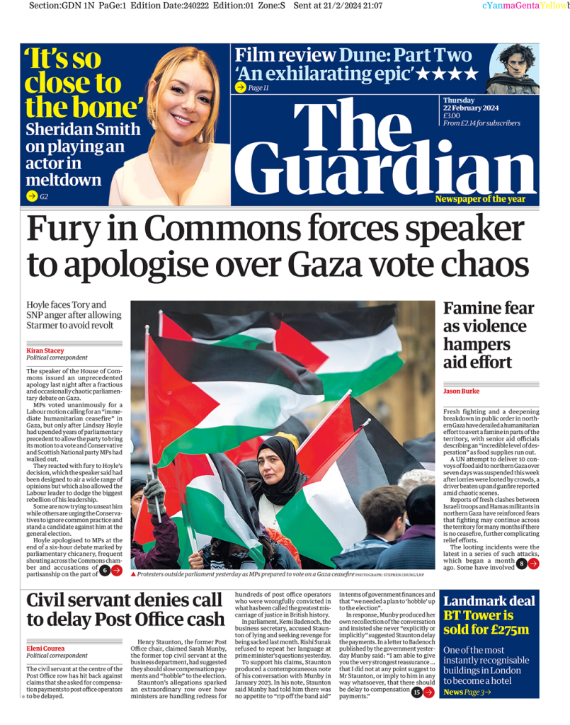 Guardian Front Page 22nd of February 2024 - Tomorrow's Papers Today!