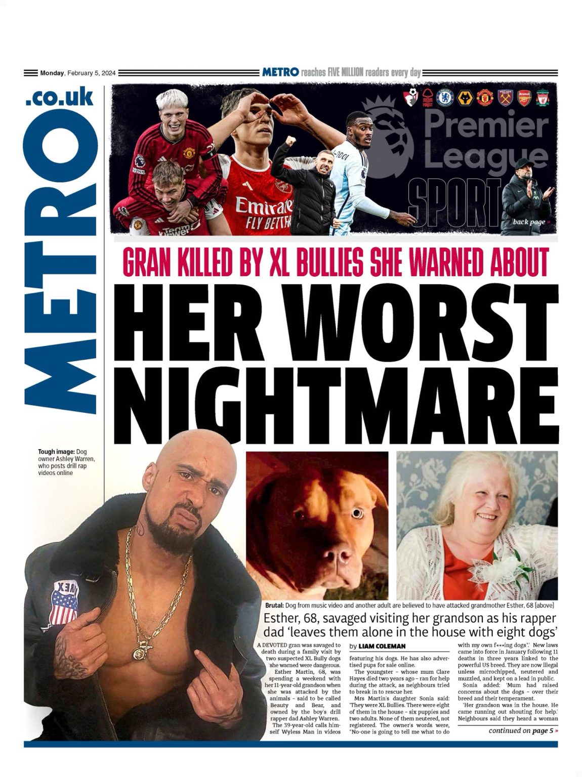 Metro Front Page 5th of February 2024 - Tomorrow's Papers Today!