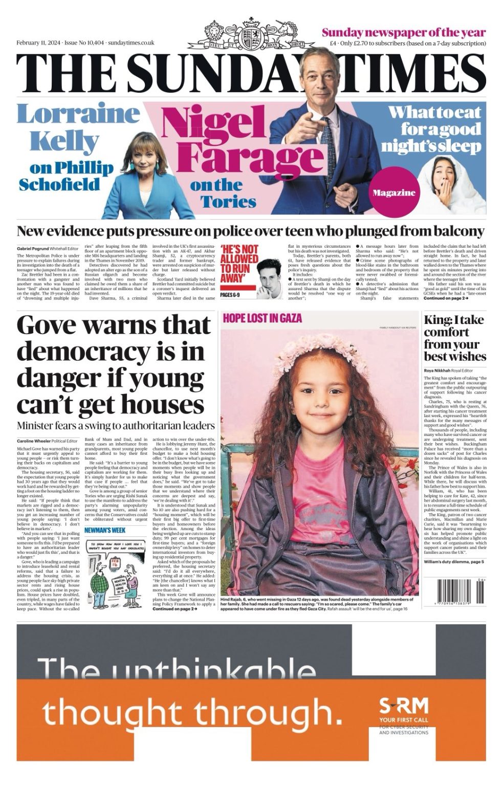 Sunday Times Front Page 11th of February 2024 - Tomorrow's Papers Today!