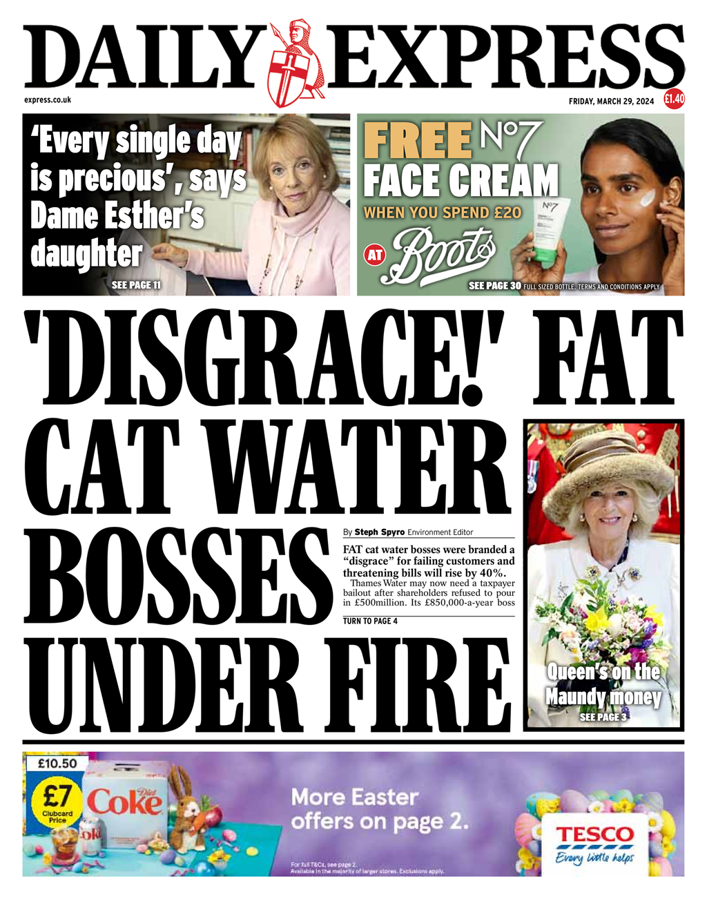 Daily Express Front Page 29th of March 2024 - Tomorrow's Papers Today!