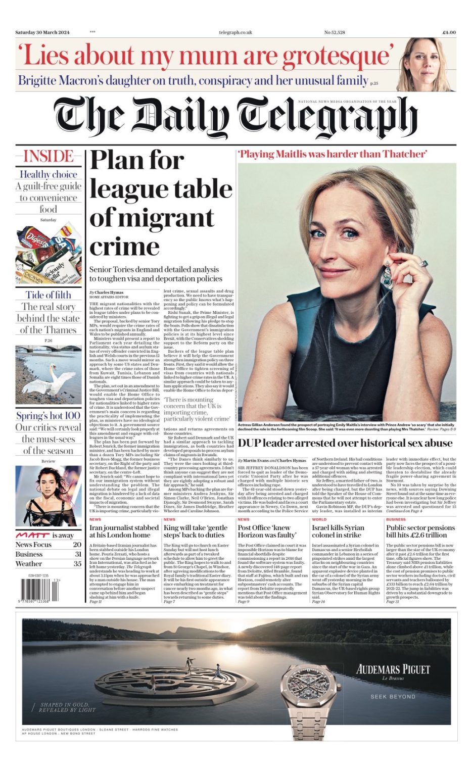 Daily Telegraph Front Page 30th of March 2024 - Tomorrow's Papers Today!